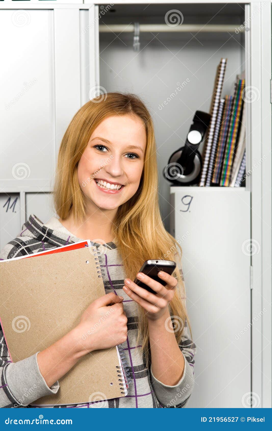 Student Standing by School Lockers Stock Image - Image of teens, mobile ...