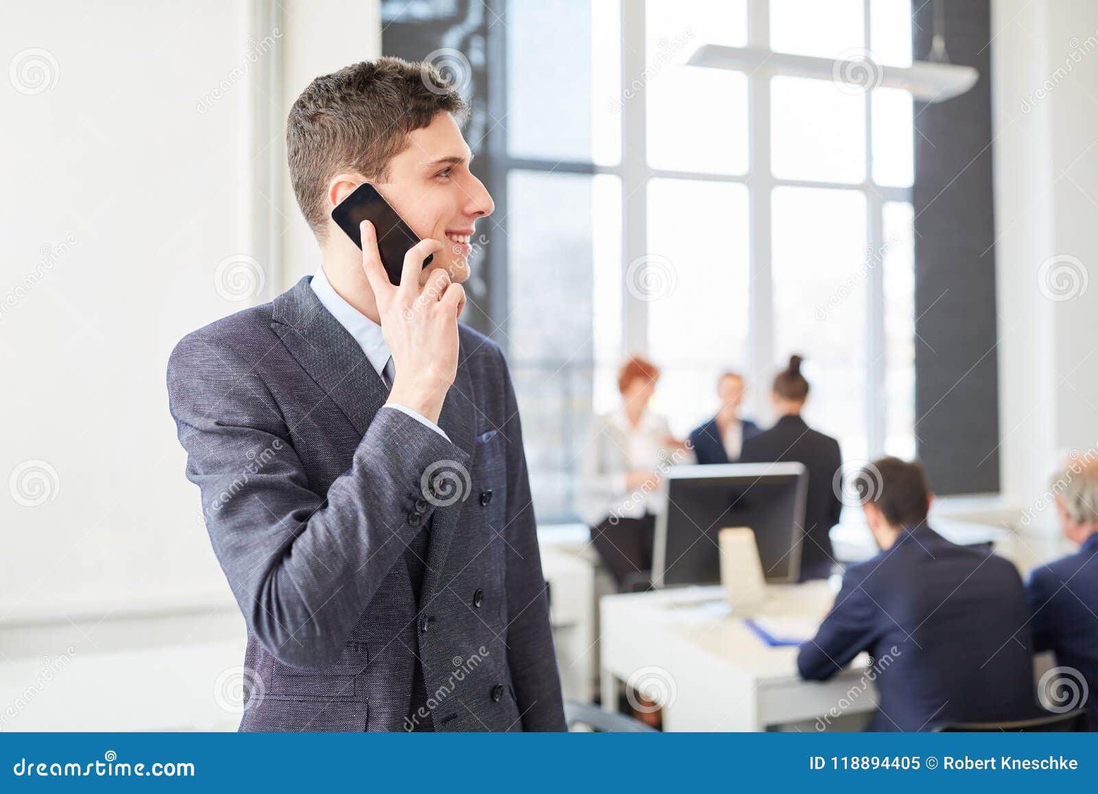 Student in Start-up Making a Call Stock Image - Image of office ...