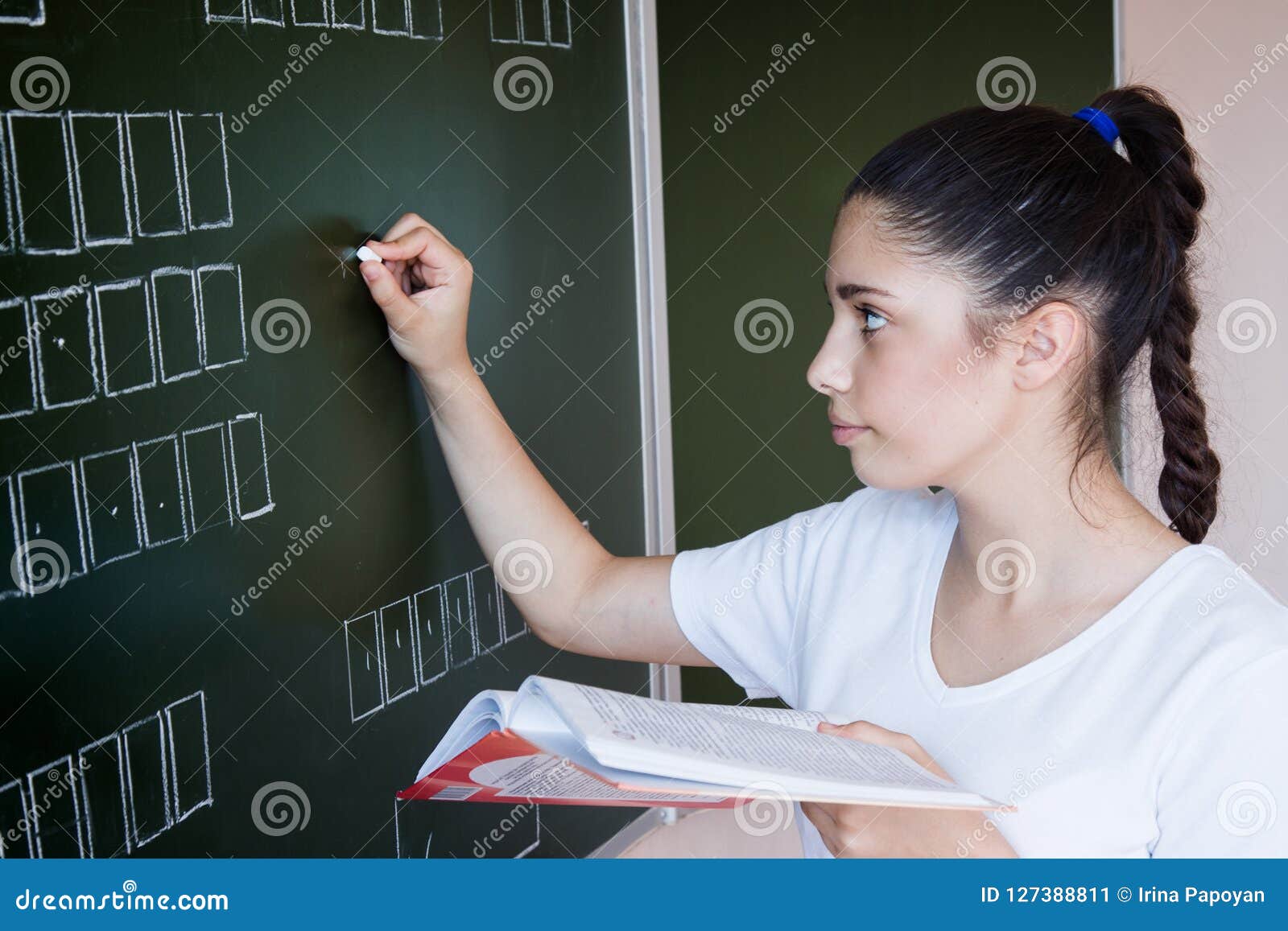 Student Stays Near Blackboard in Classroom Stock Image - Image of ...