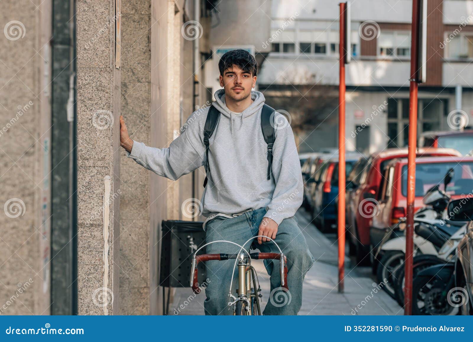 Student on the Street Riding a Bicycle Stock Photo - Image of outfit ...