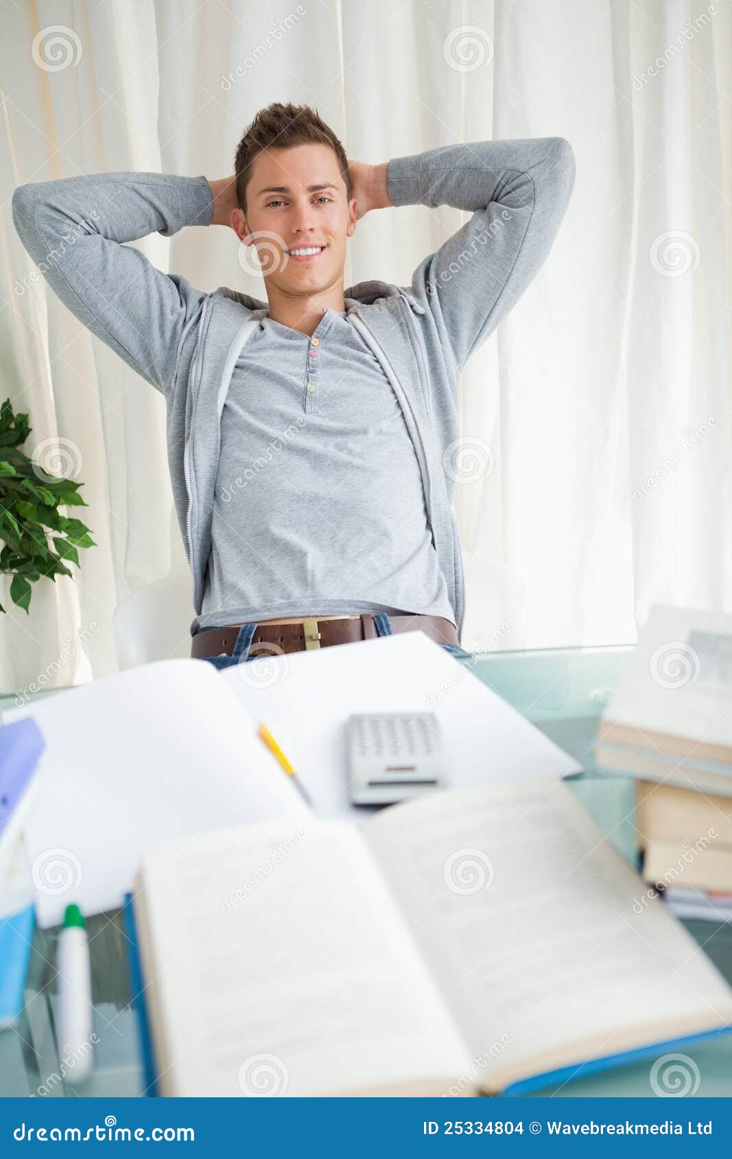 Student Stretching while Smiling Stock Photo - Image of adult, relaxing ...