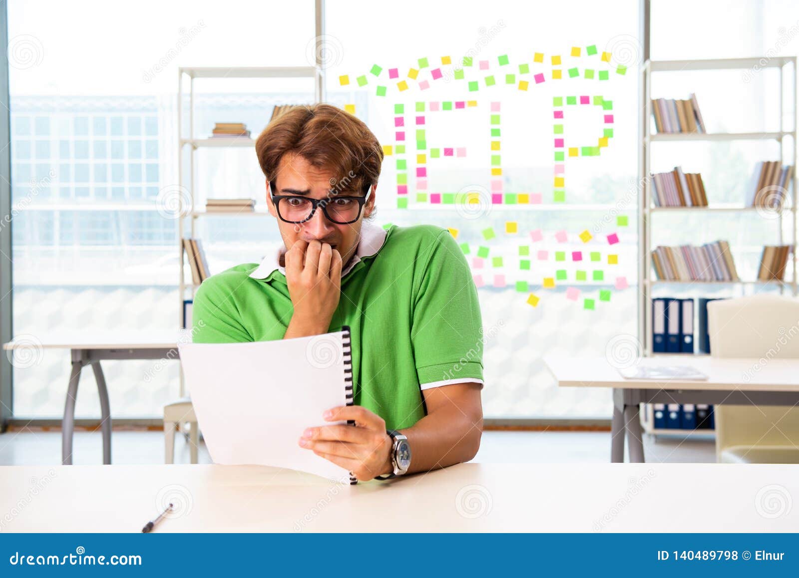 The Student Struggling at the Exam in Classroom Stock Photo - Image of ...