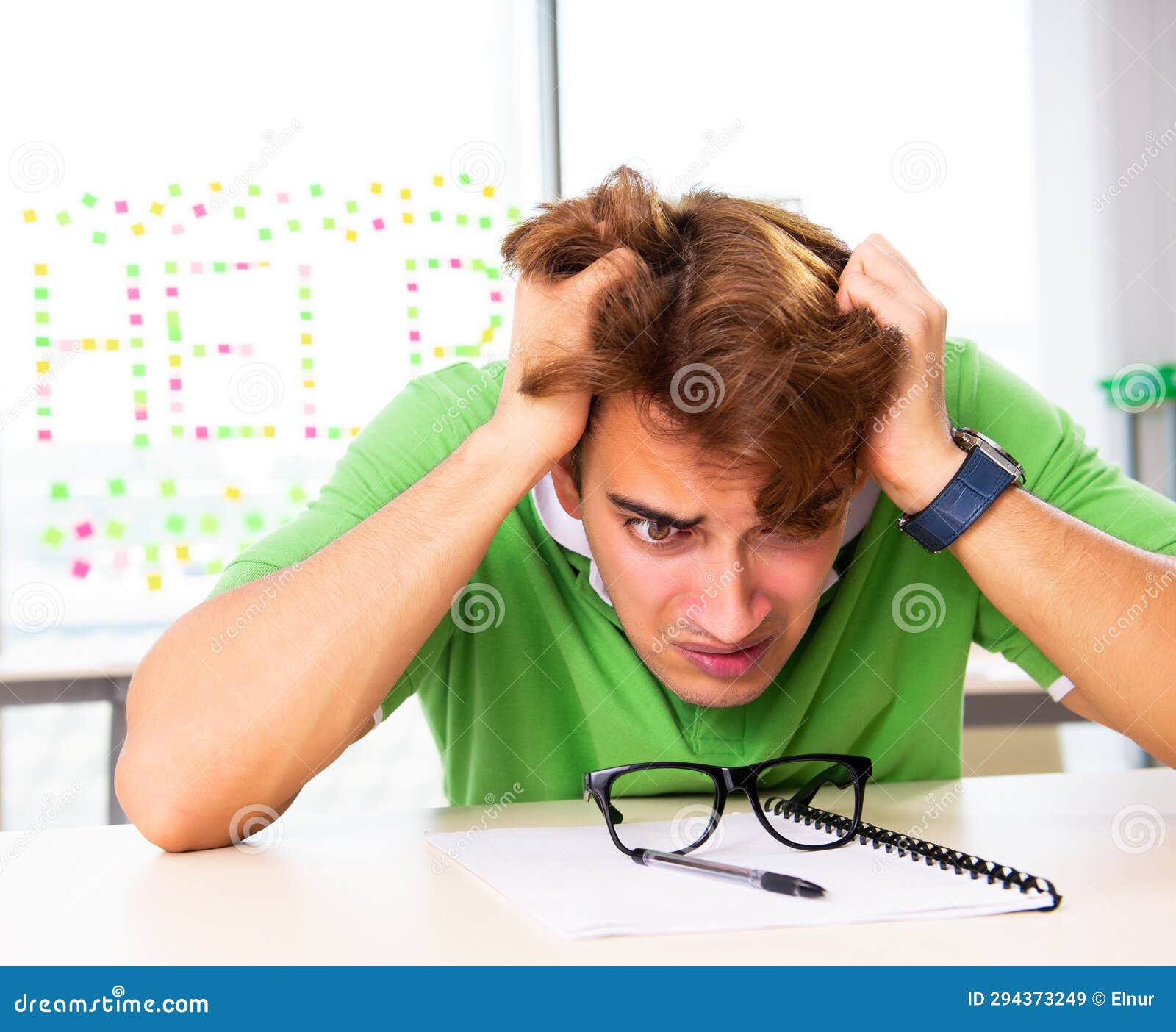 Student Struggling at the Exam in Classroom Stock Image - Image of book ...