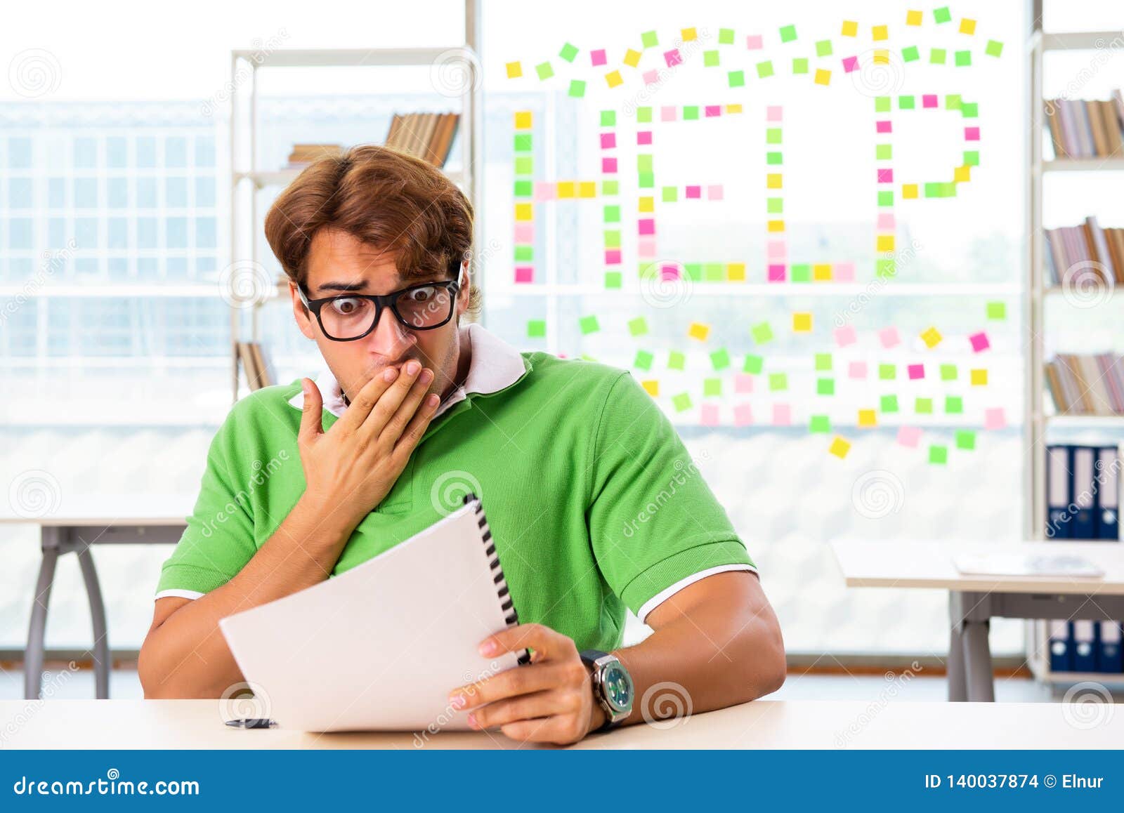 The Student Struggling at the Exam in Classroom Stock Photo - Image of ...