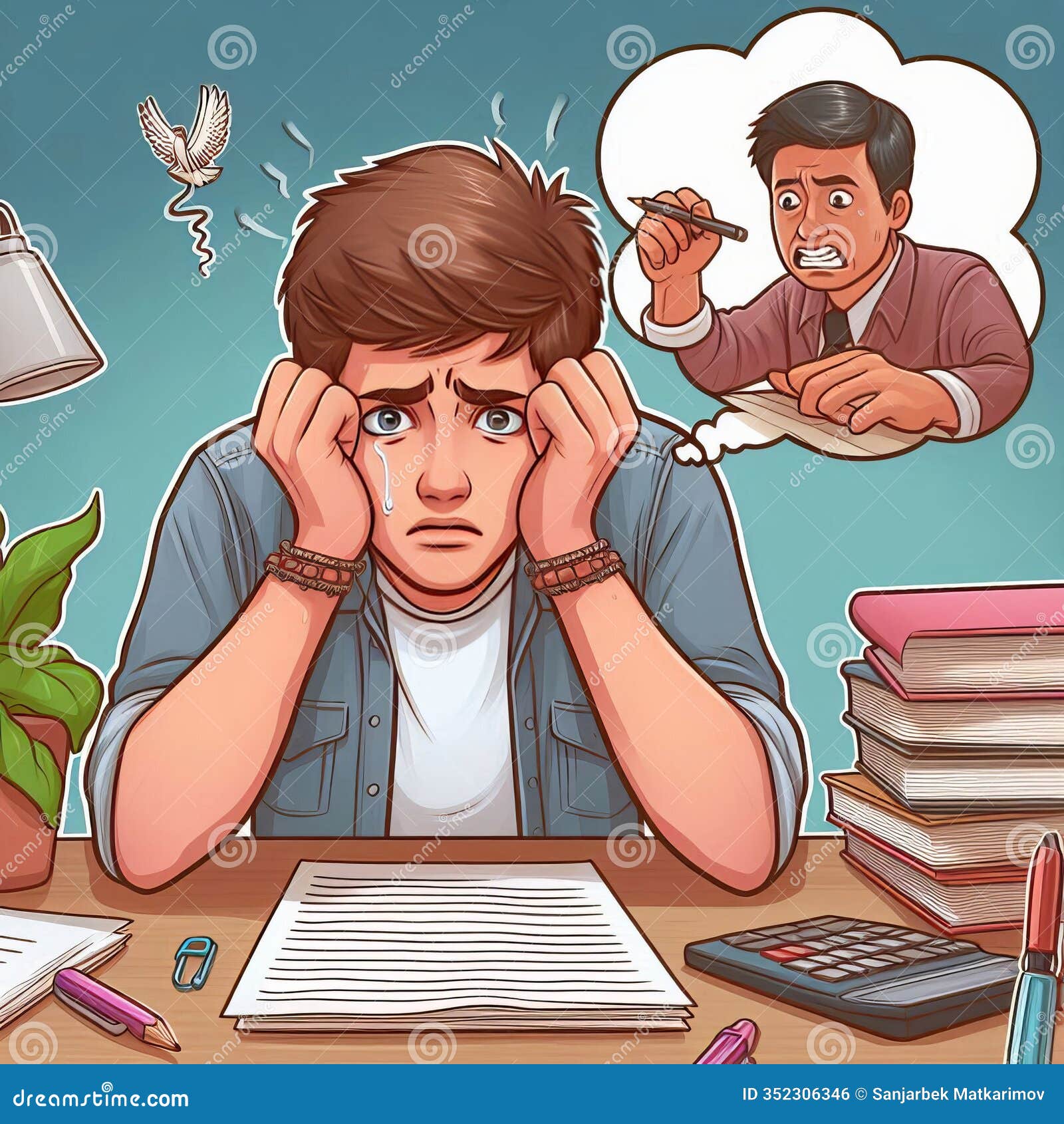 A Student Struggling with Writing a Student with Difficulty Writ Stock ...