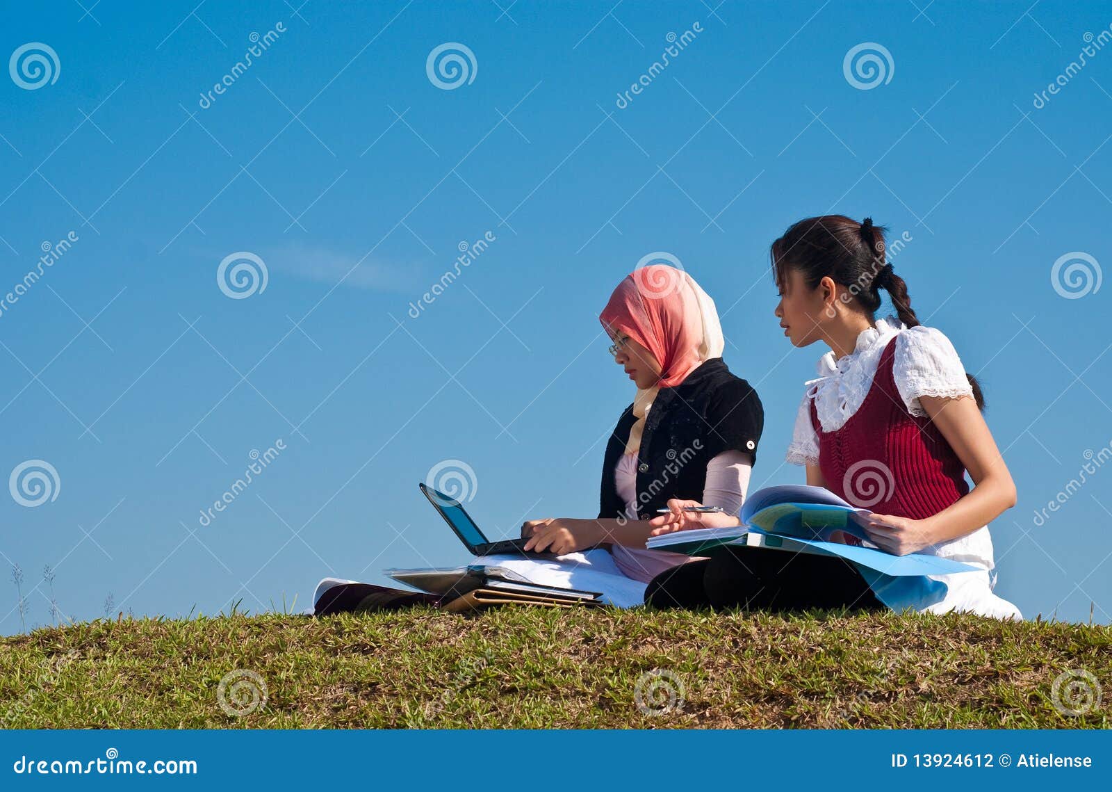 Student study with friend stock photo. Image of female - 13924612