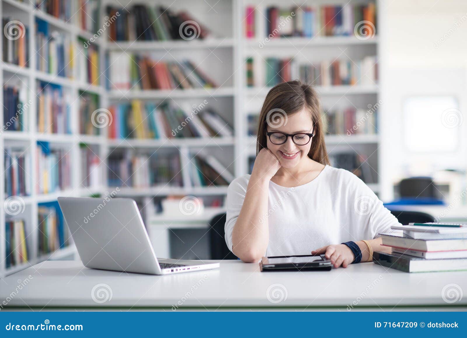 Student study in library stock image. Image of beautiful - 71647209