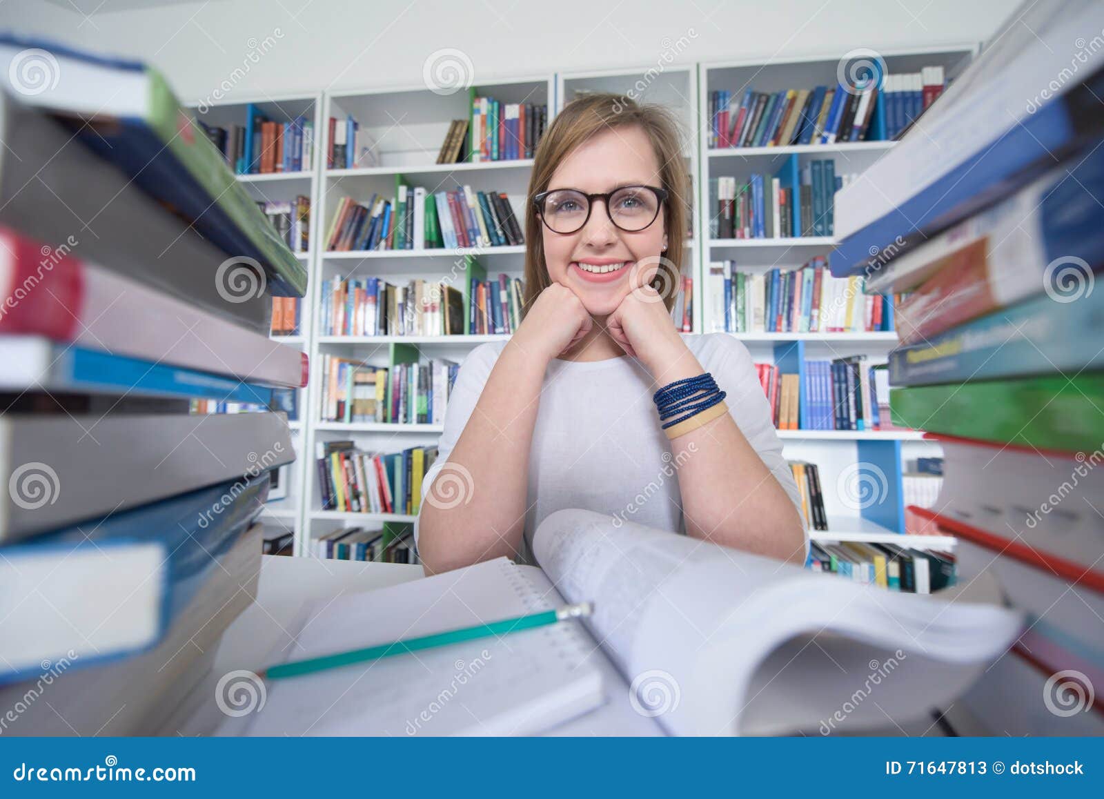 Student study in library stock image. Image of girl, learning - 71647813