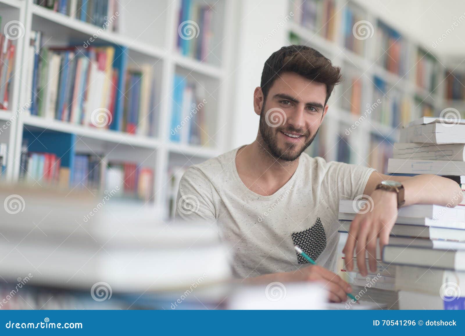 Student Study in School Library Stock Photo - Image of middle, books ...