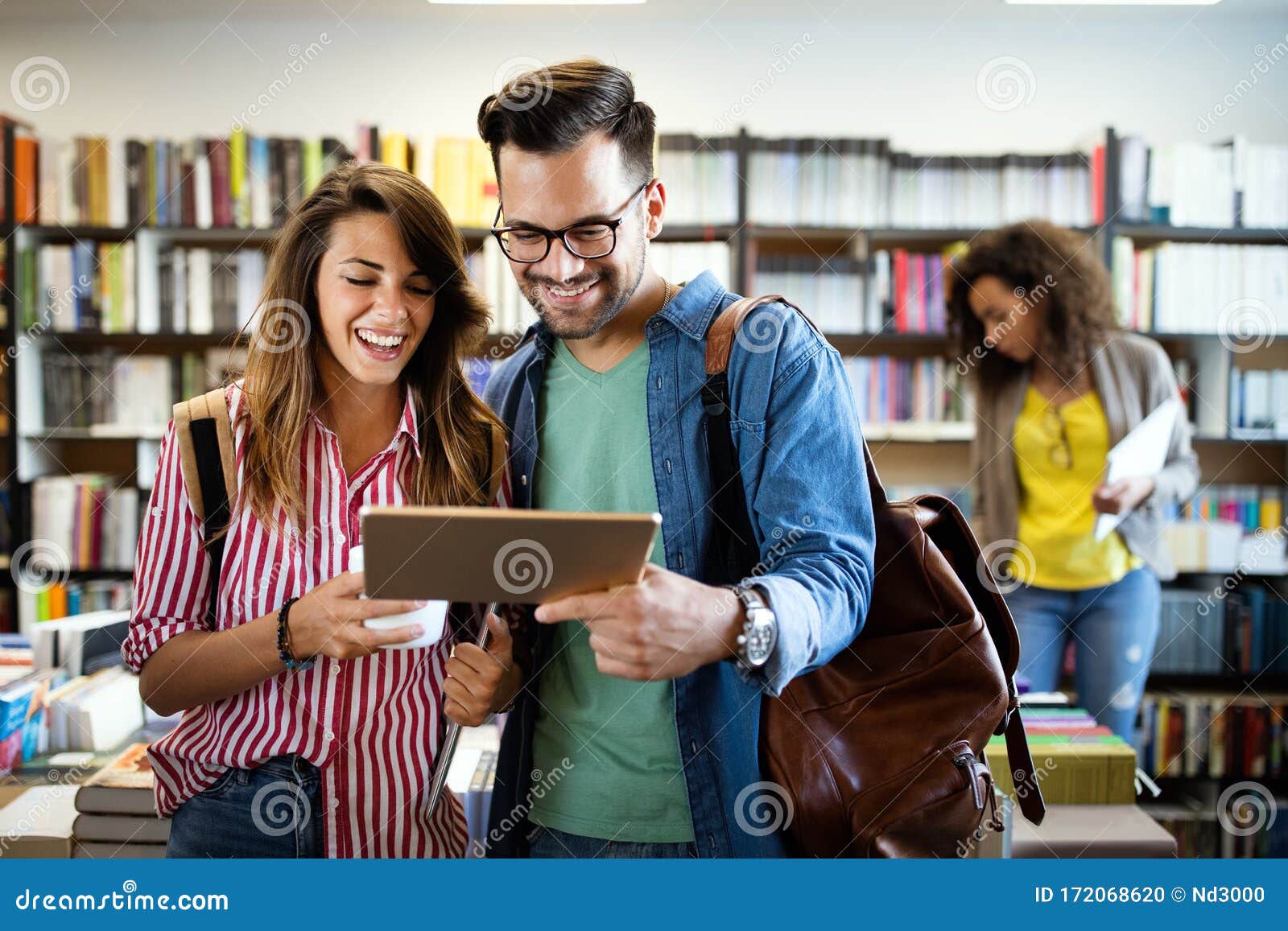 Student Studying Brainstorming Library Friends Teamwork Concept Stock ...