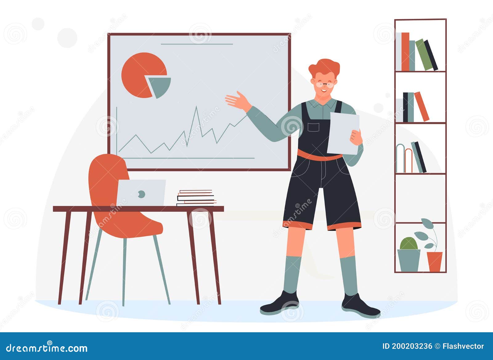 Student Studying in Classroom, Showing Chart Data Analysis Stock Vector ...