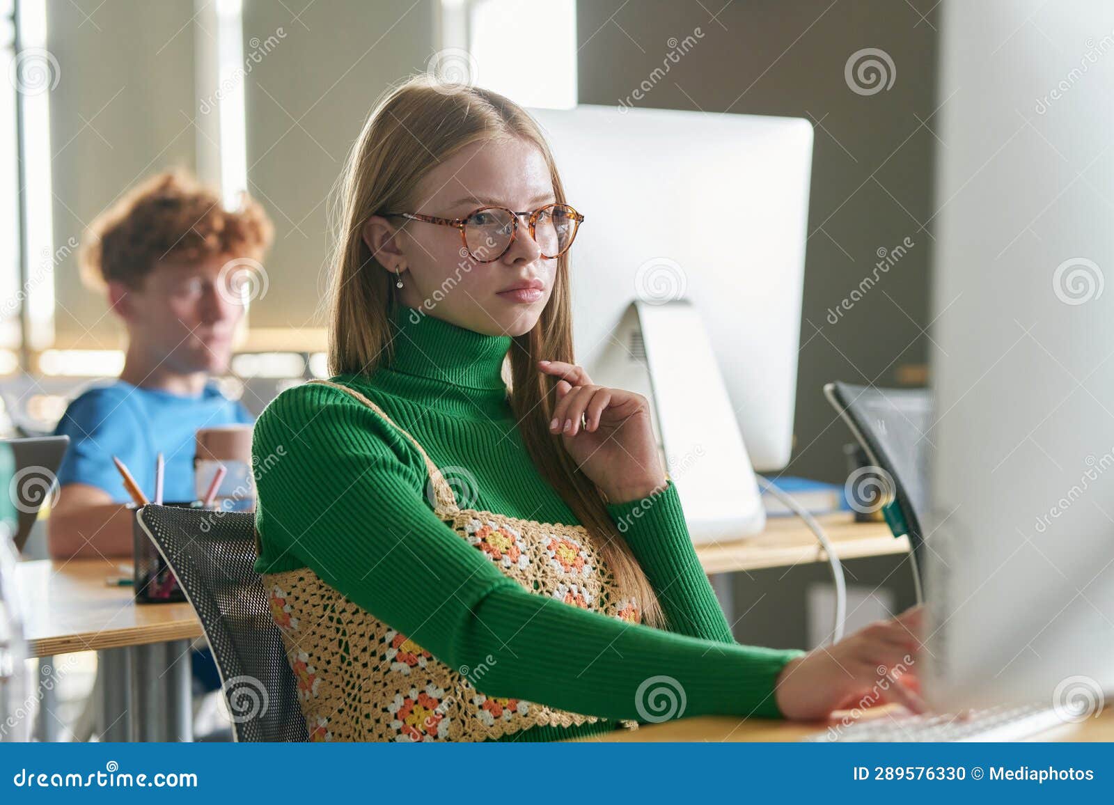 Student Studying on Computer at Class Stock Photo - Image of education ...
