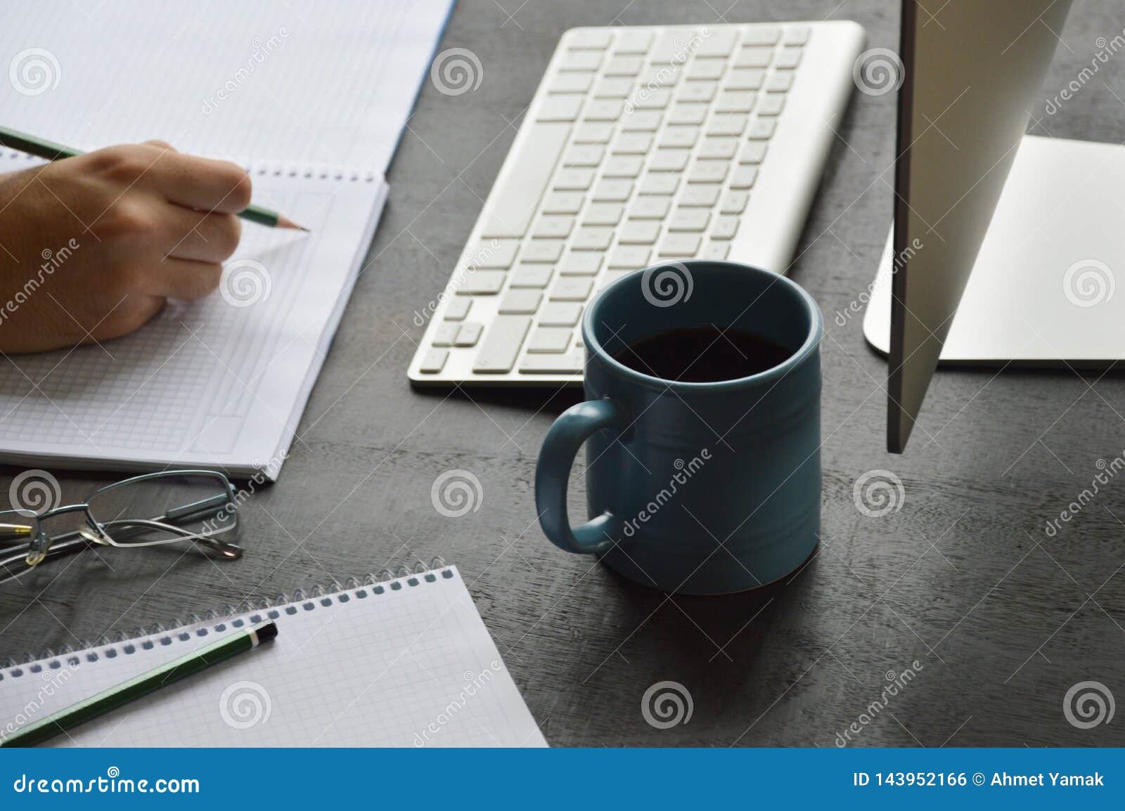 Male Student is Studying on Desk with Computer Stock Photo - Image of ...
