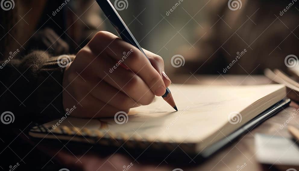 A Student Studying, Holding a Book, Pen, and Paper Generated by AI ...