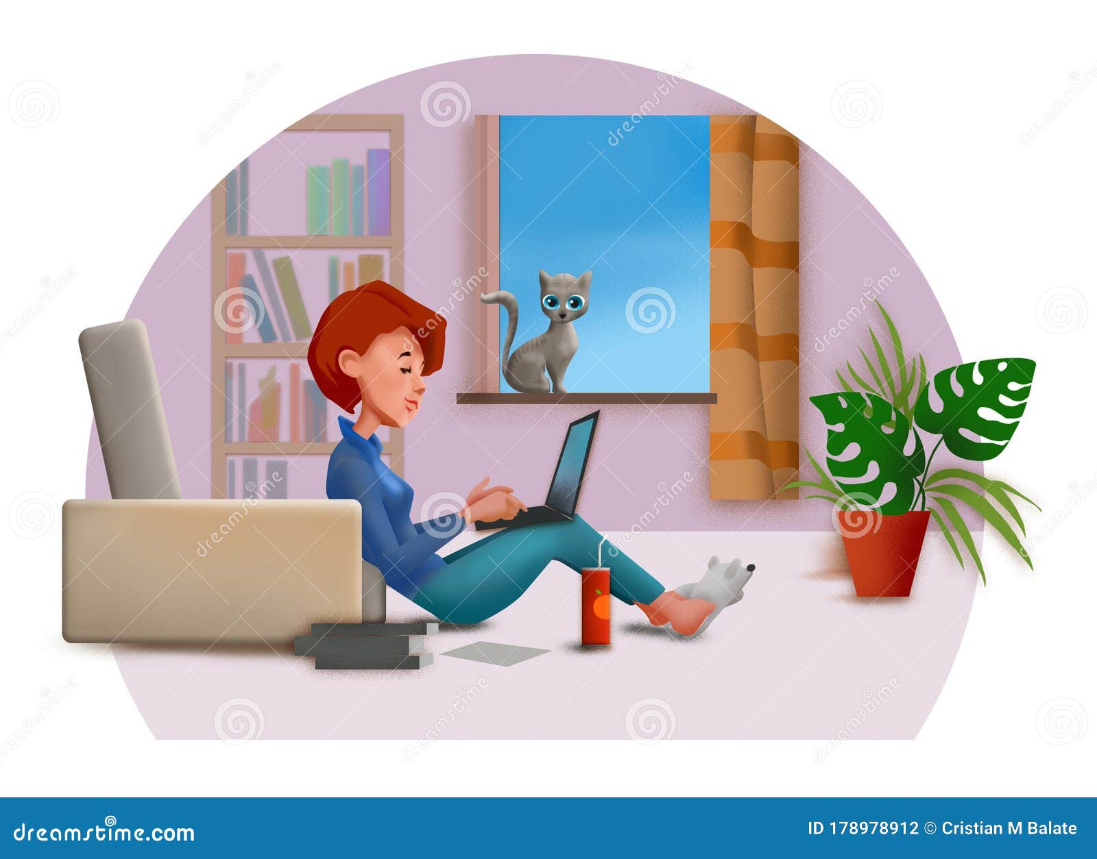 Student studying at home stock illustration. Illustration of holding ...