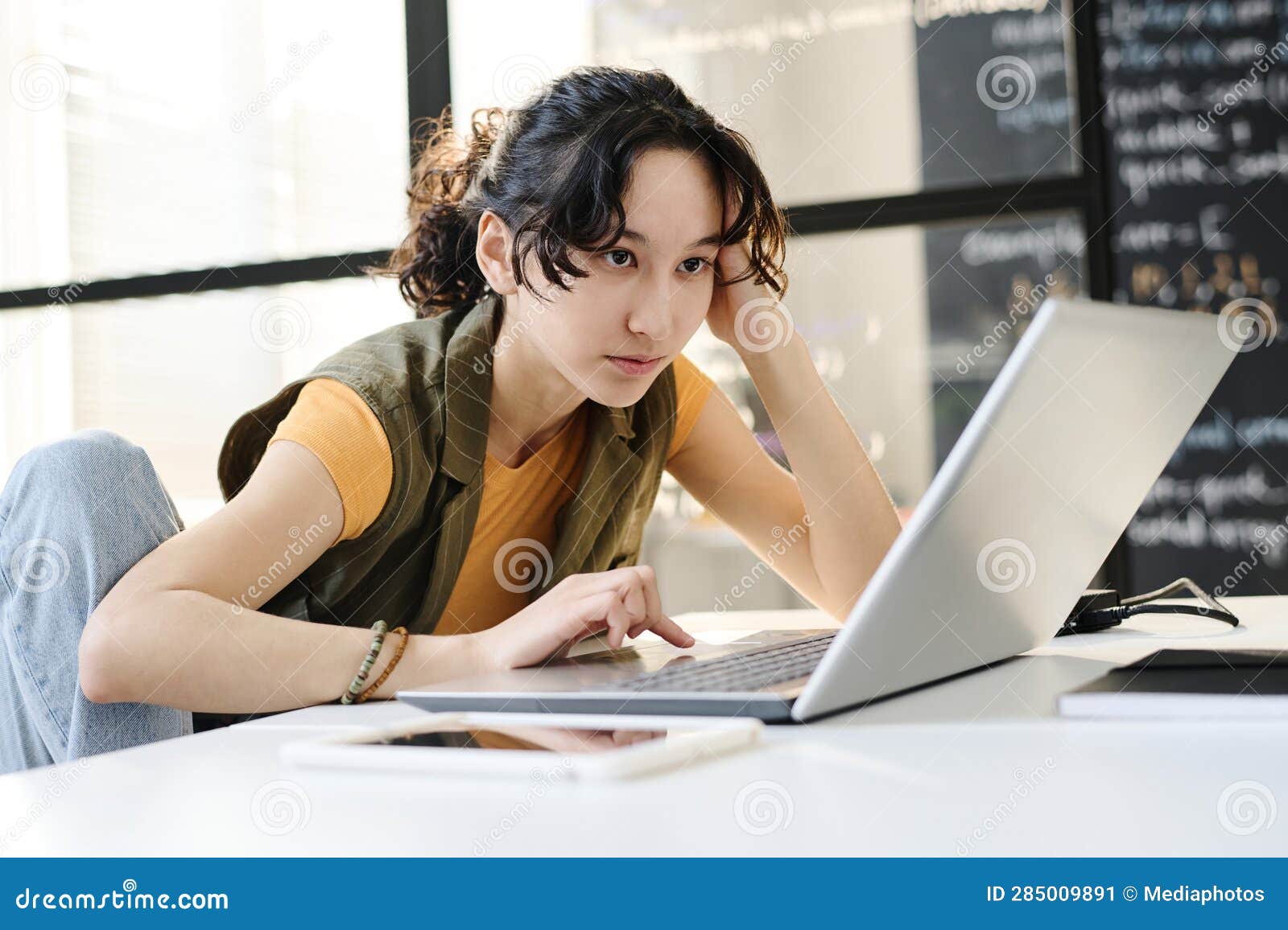 Student Studying with Laptop in the Classroom Stock Image - Image of ...