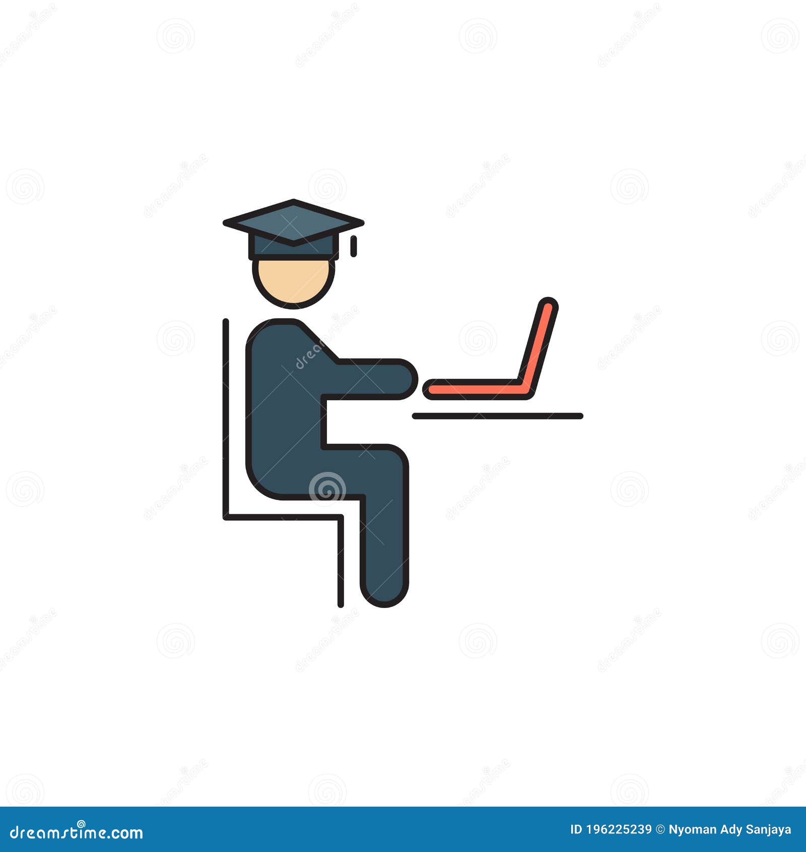 Student Studying on Laptop Vector Icon Symbol Isolated on White ...