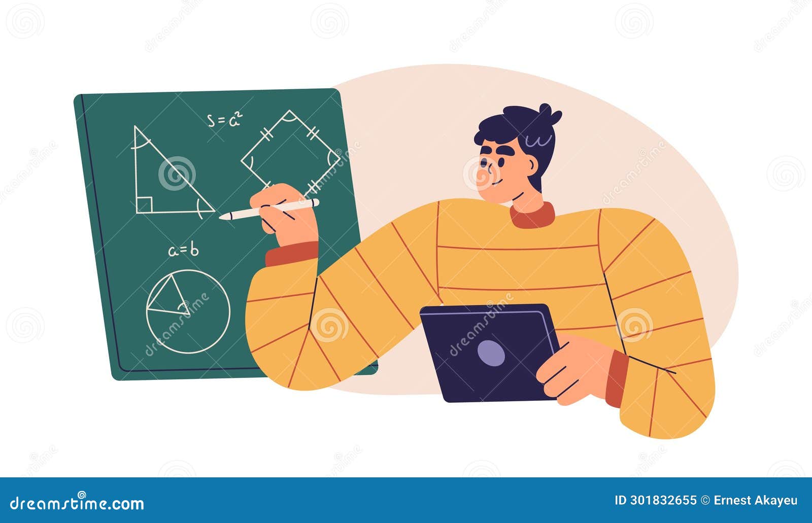 Student Studying Math Online. Character at Mathematics Class, Geometry ...