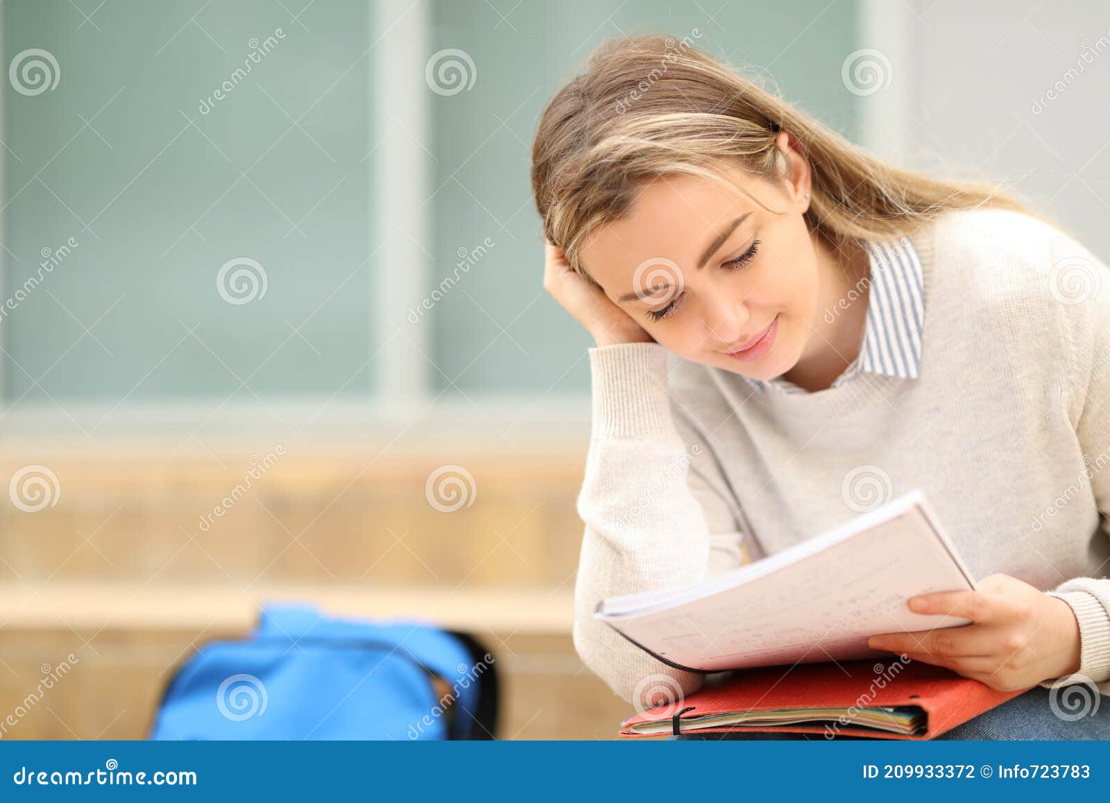 Student Studying Memorizing Notes in a Campus Stock Photo - Image of ...