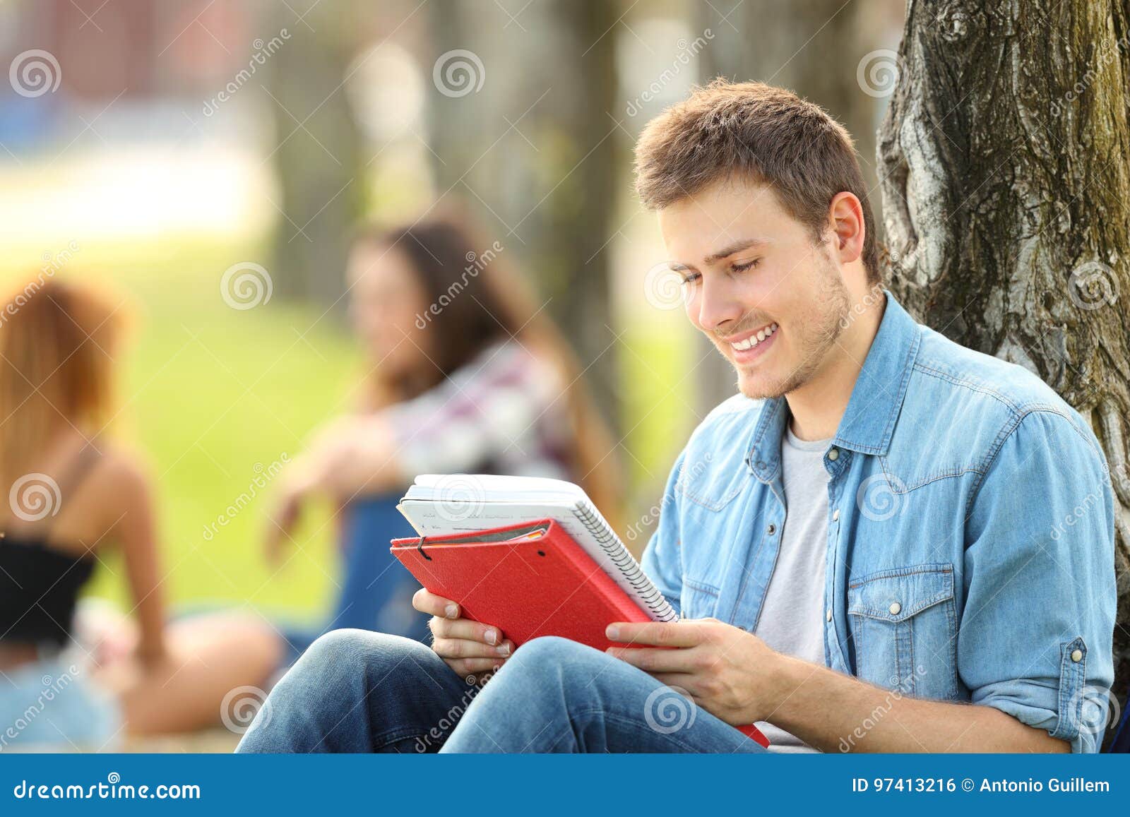Student Studying Memorizing Notes Outdoors Stock Photo - Image of ...