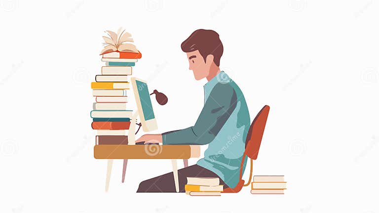 _Student Studying Online: Virtual Education Concept Stock Vector ...