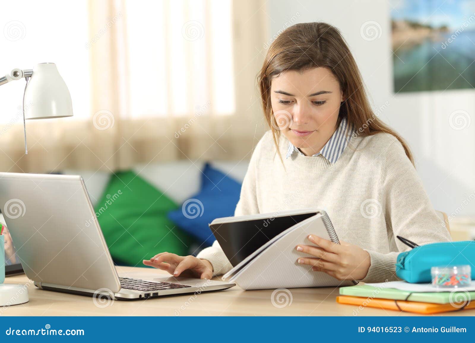 Student Studying Reading Notes in Her Room Stock Image - Image of book ...