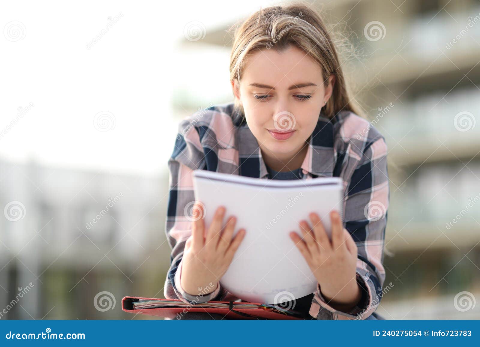 Student Studying Reading Notes Outdoors Stock Photo - Image of learn ...