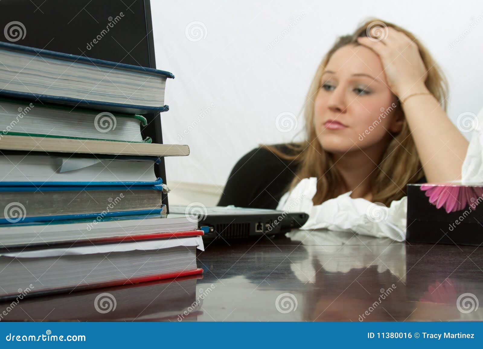 Student Studying while Sick Stock Photo - Image of pile, book: 11380016