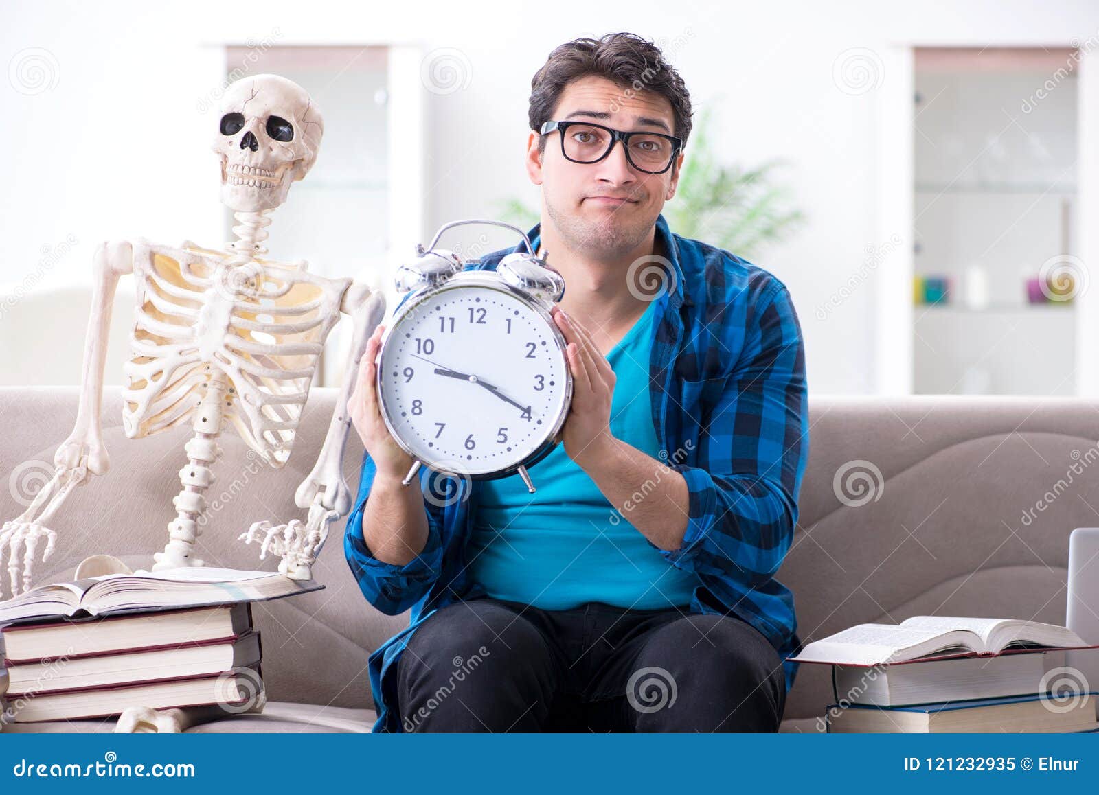 The Student Studying with Skeleton Preparing for Exams Stock Image ...