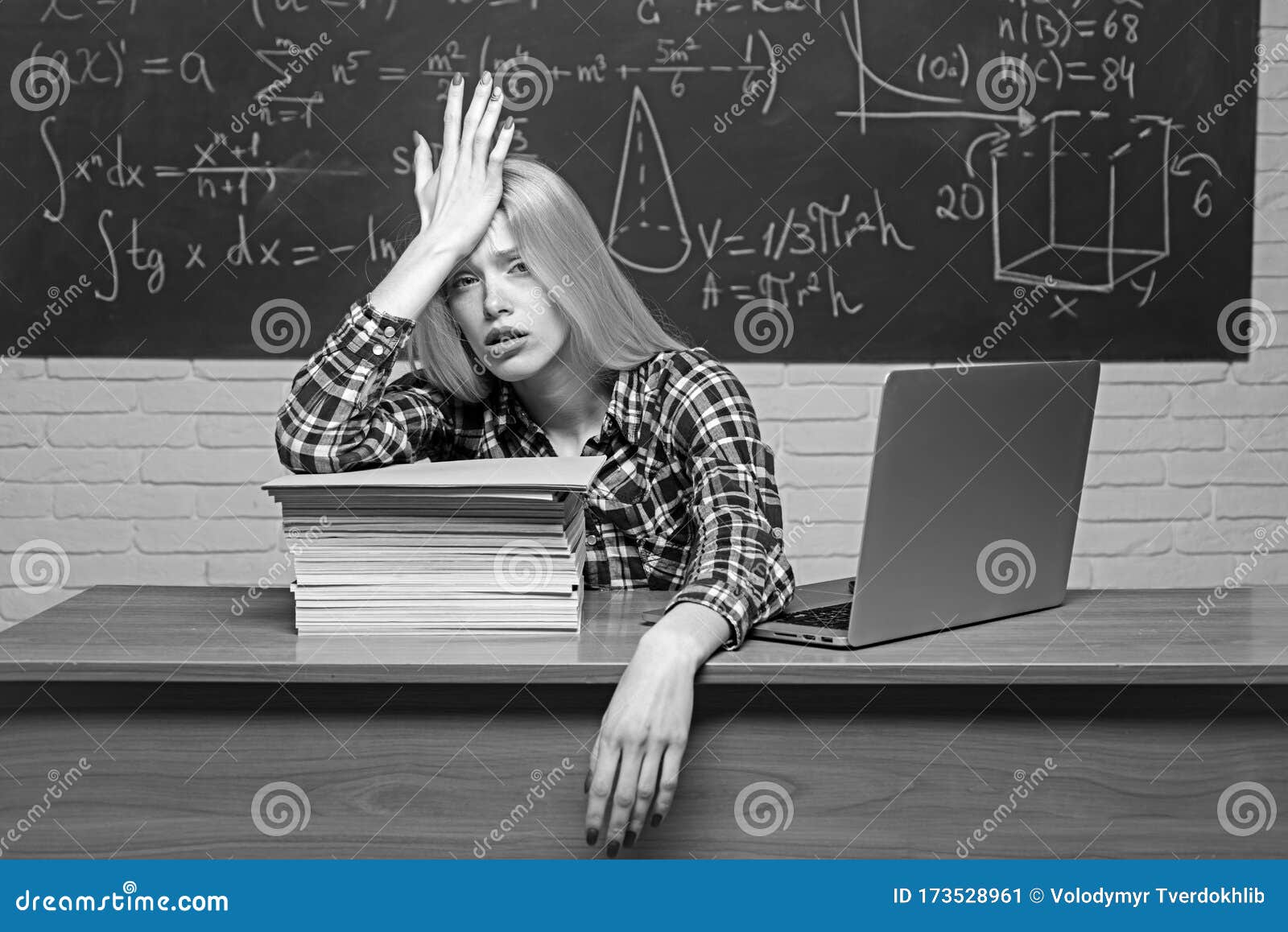 Student Studying Stressed Headaches for Test or Exams in Classroom ...