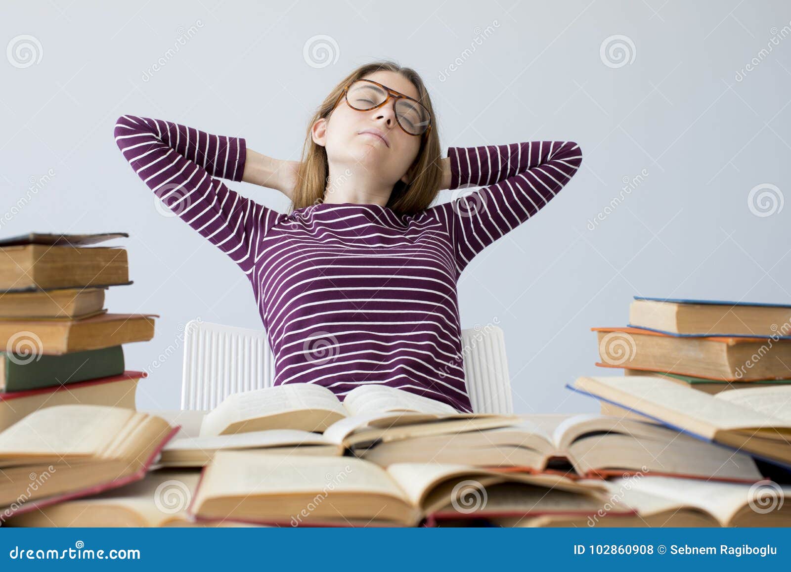 Student Studying on the Table Stock Photo - Image of reading, library ...