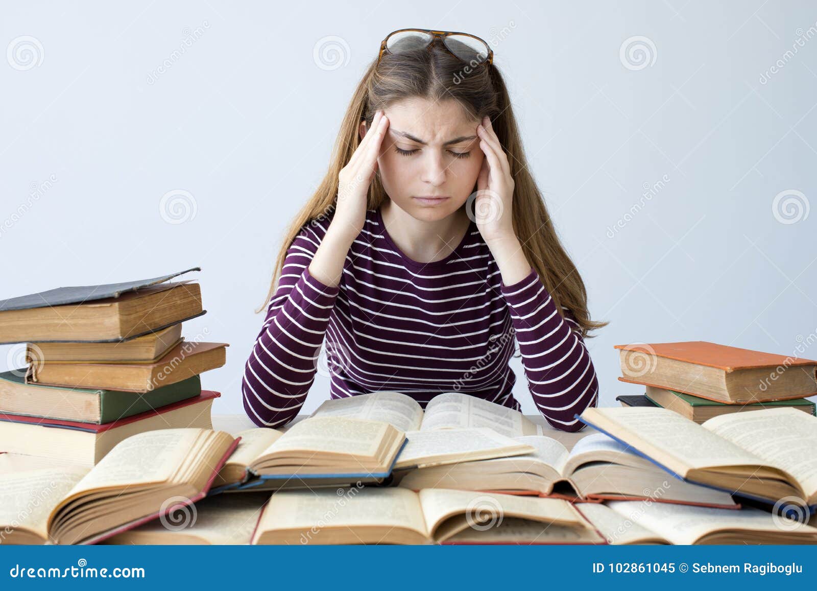 Student Studying on the Table Stock Image - Image of exhausted, college ...