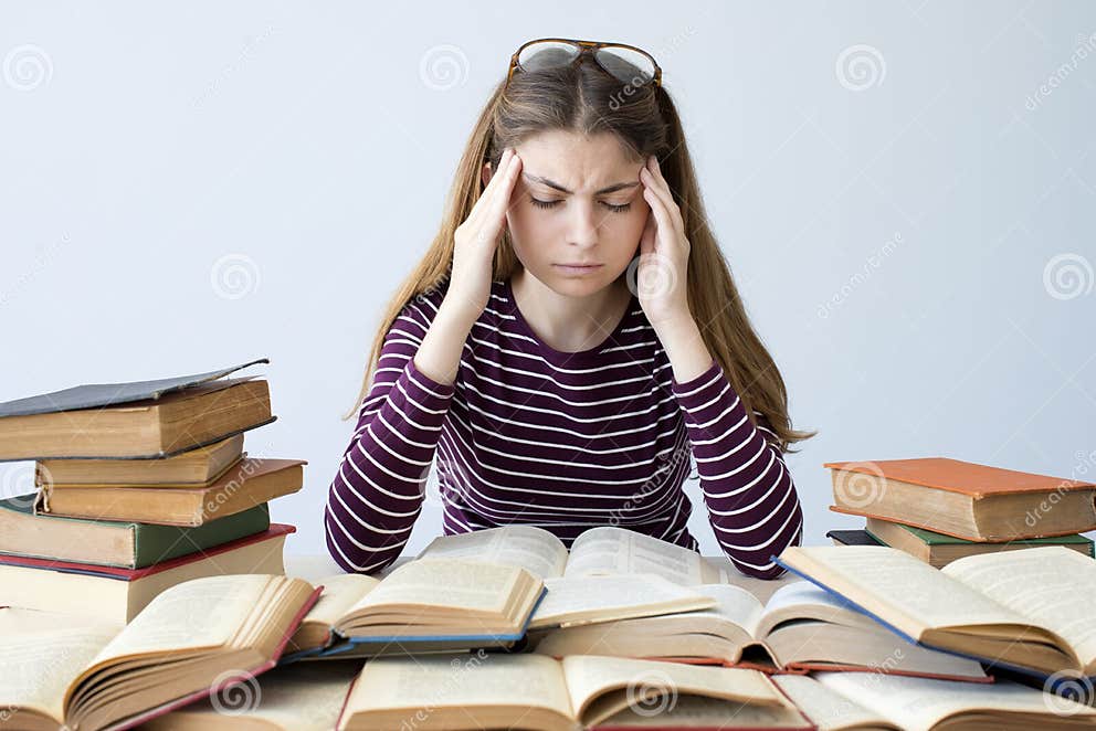 Student Studying on the Table Stock Image - Image of exhausted, college ...