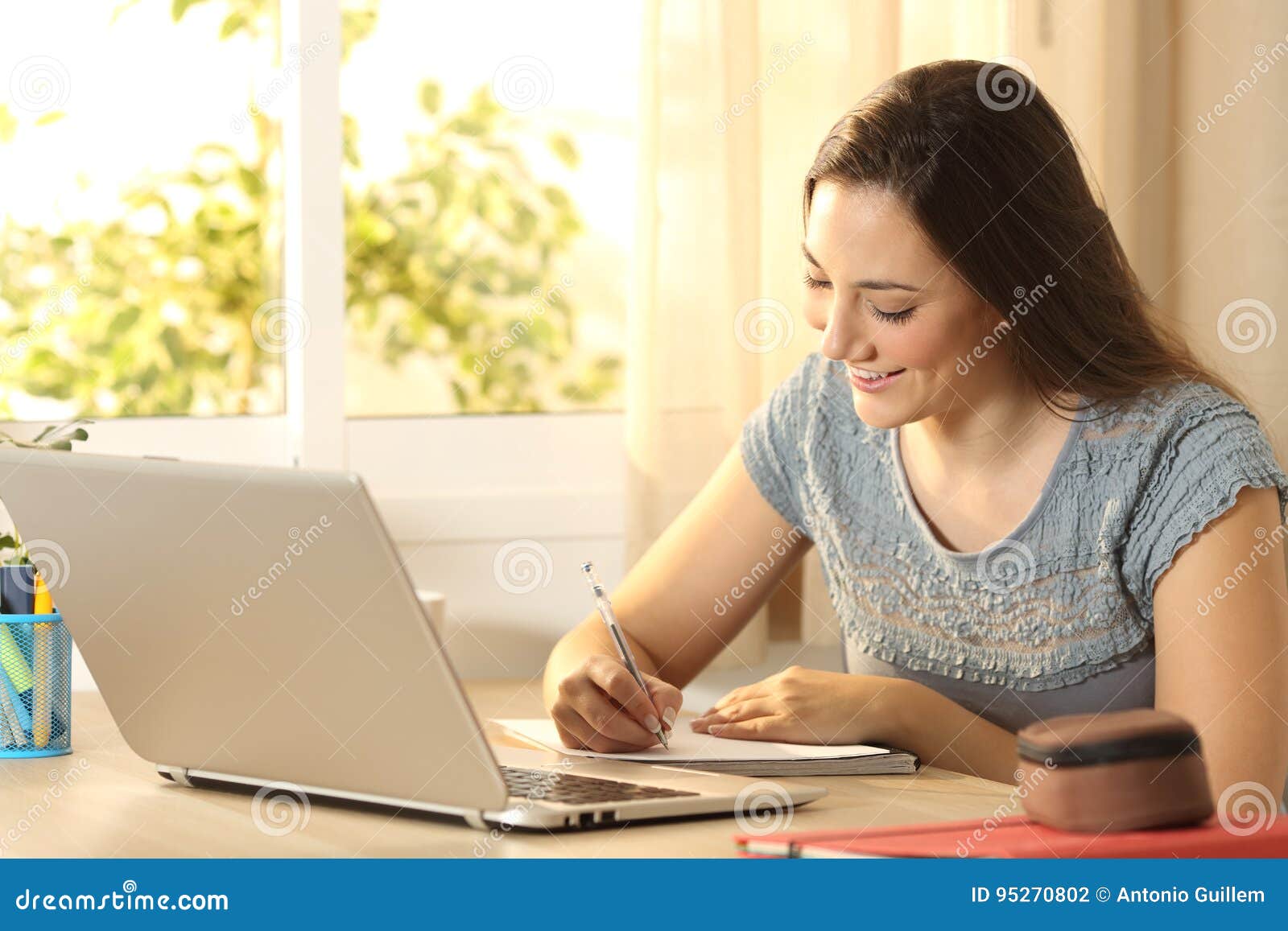 Student Studying Taking Notes at Home Stock Photo - Image of interior ...