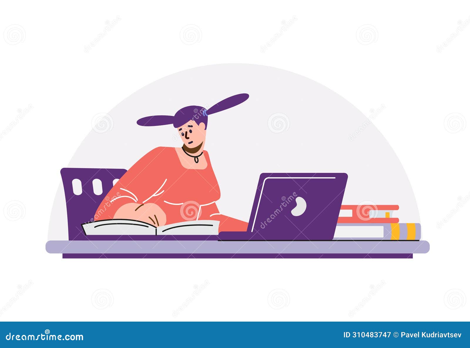 Student Studying with Technology Vector Illustration Stock Vector ...