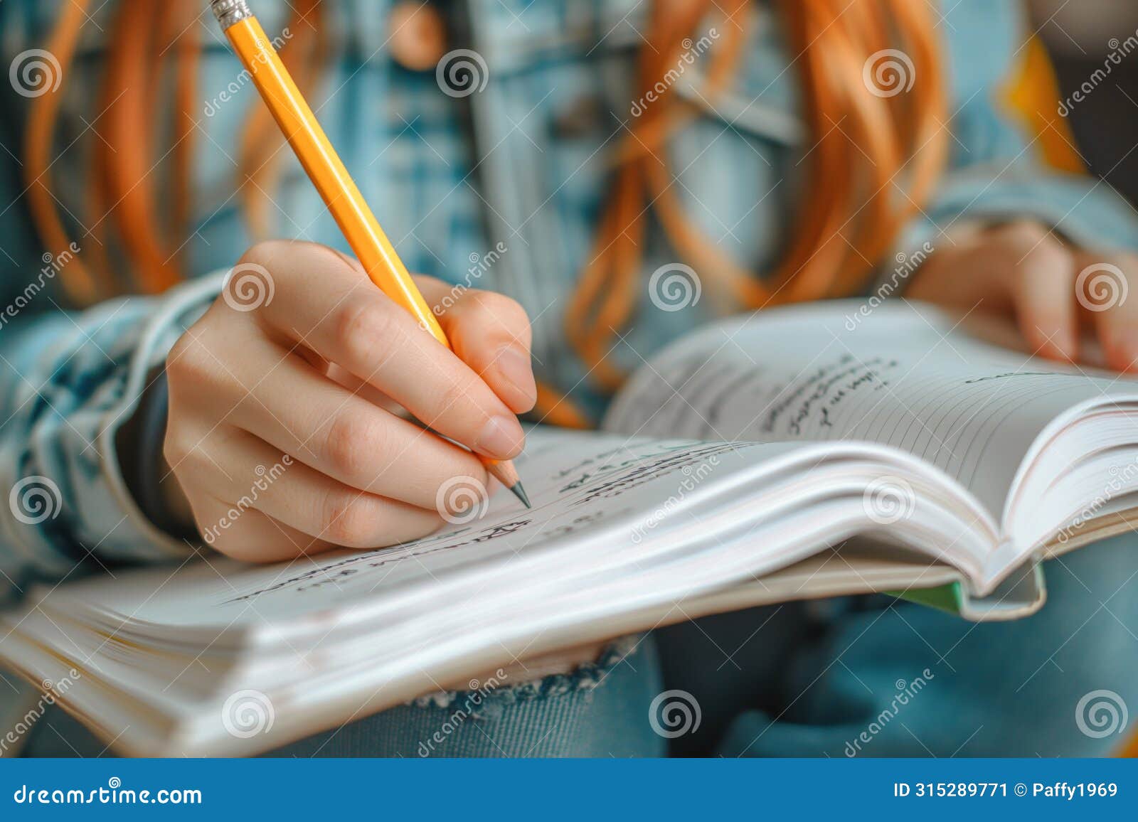 Student Studying with Textbook and Pencil, Educational Focus. Stock ...