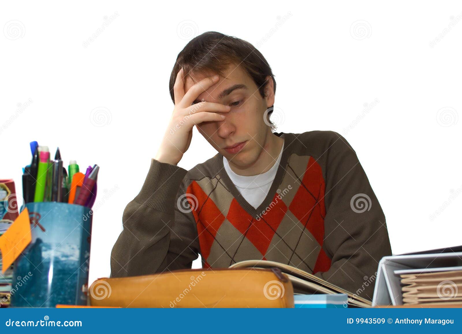 Student at Table, Falling Asleep Stock Image - Image of concentrated ...
