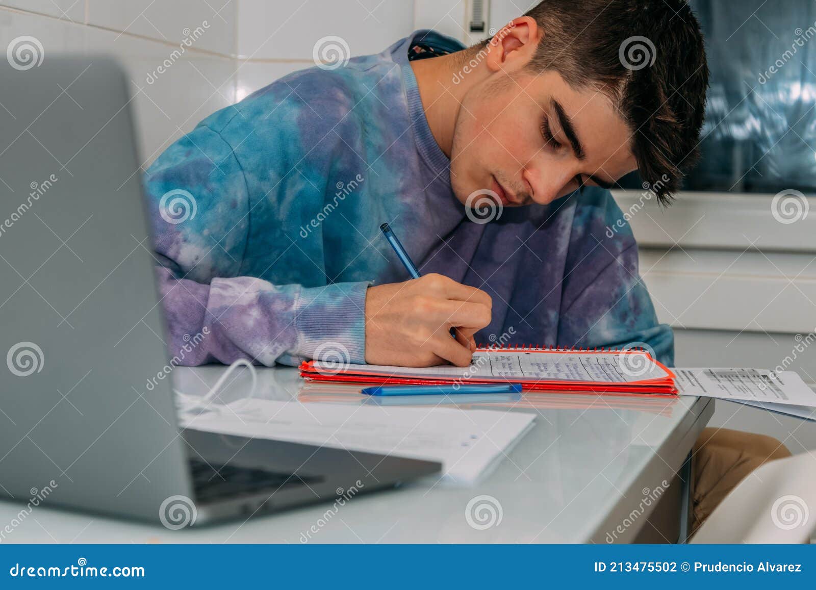 Student at the Table Writing Stock Photo - Image of literature, school ...