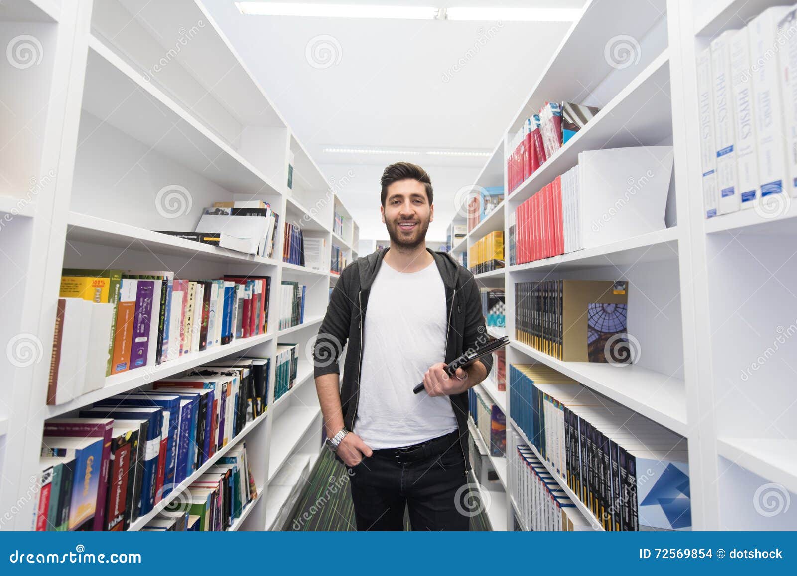 Student with Tablet in Library Stock Photo - Image of education ...