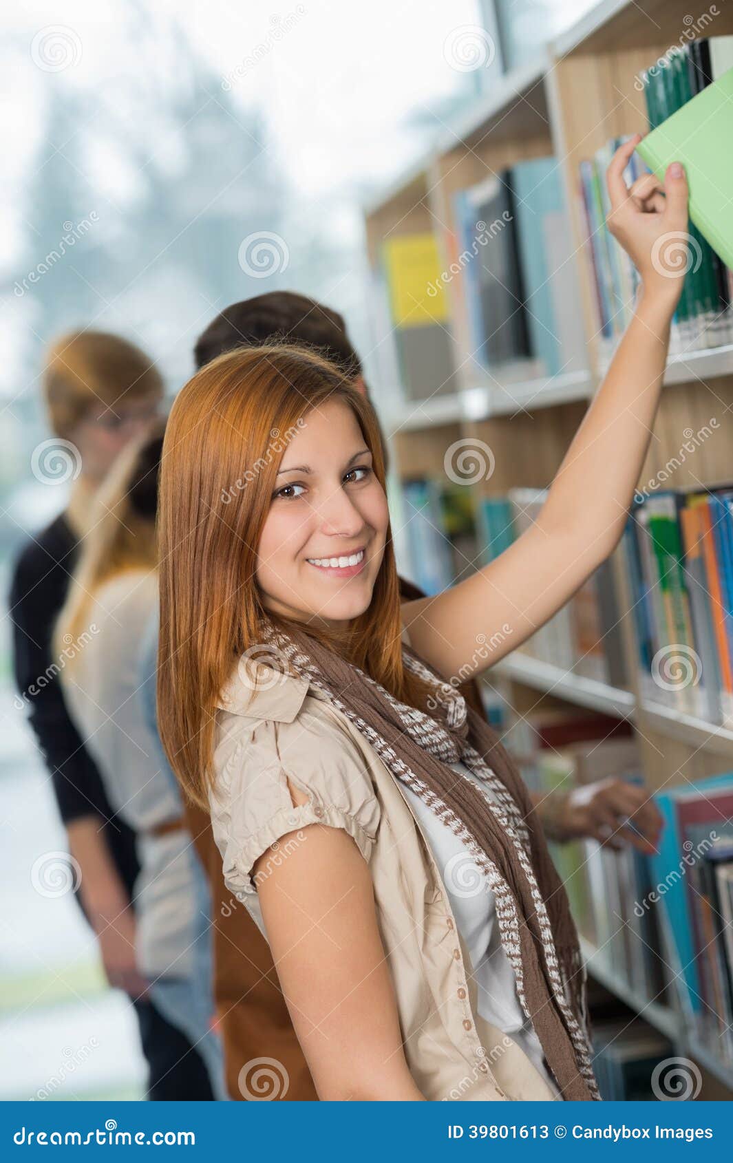 Student Taking Book from Bookshelf in Library Stock Image - Image of ...