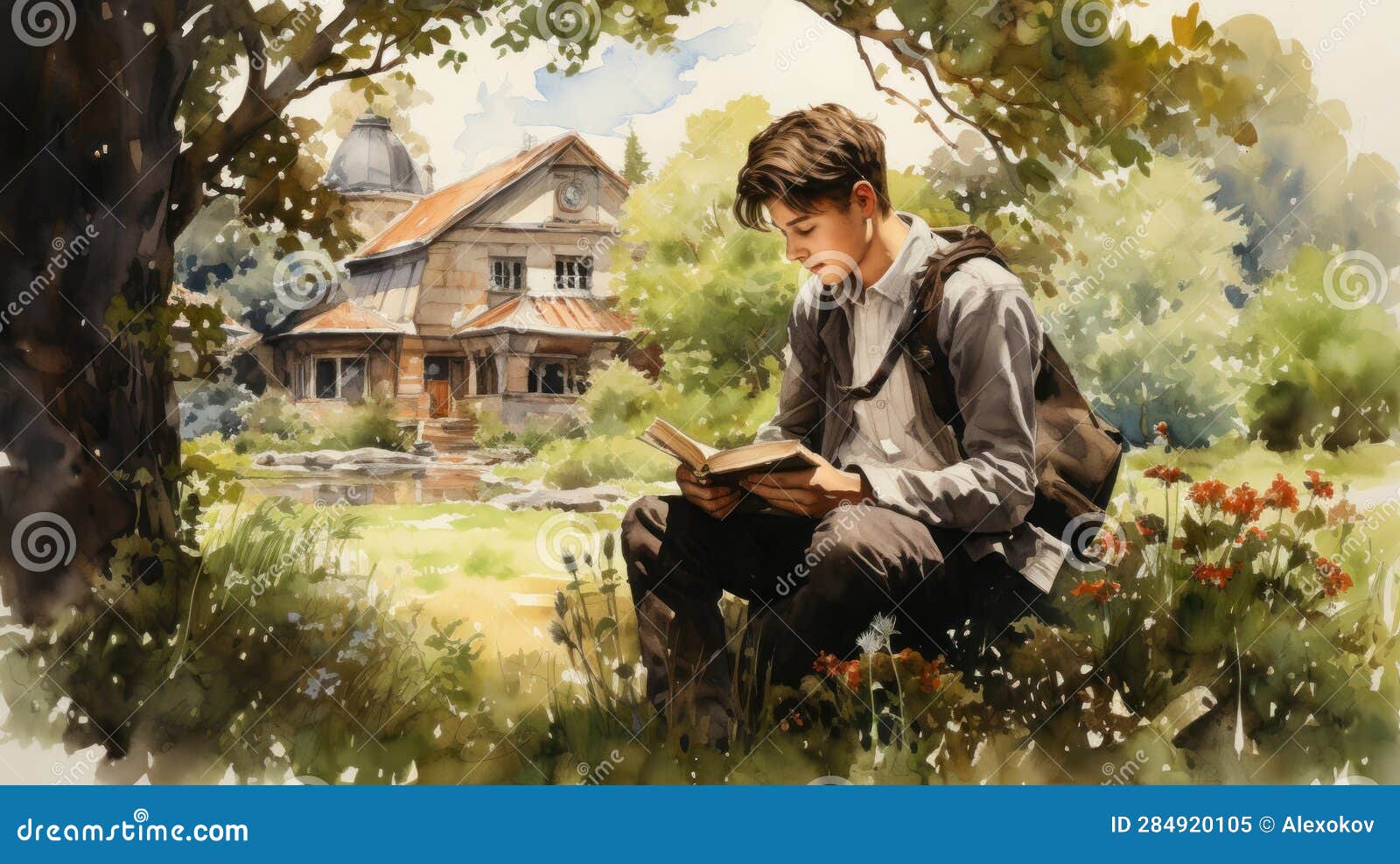 Student Taking a Break in the School Garden AI Generated Stock ...