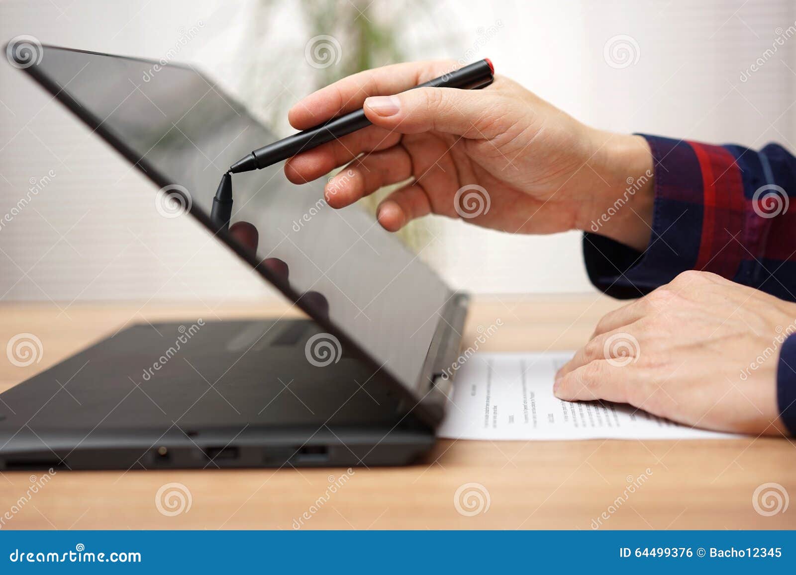 Student is Taking on Line Course on Touchscreen Laptop Computer Stock ...