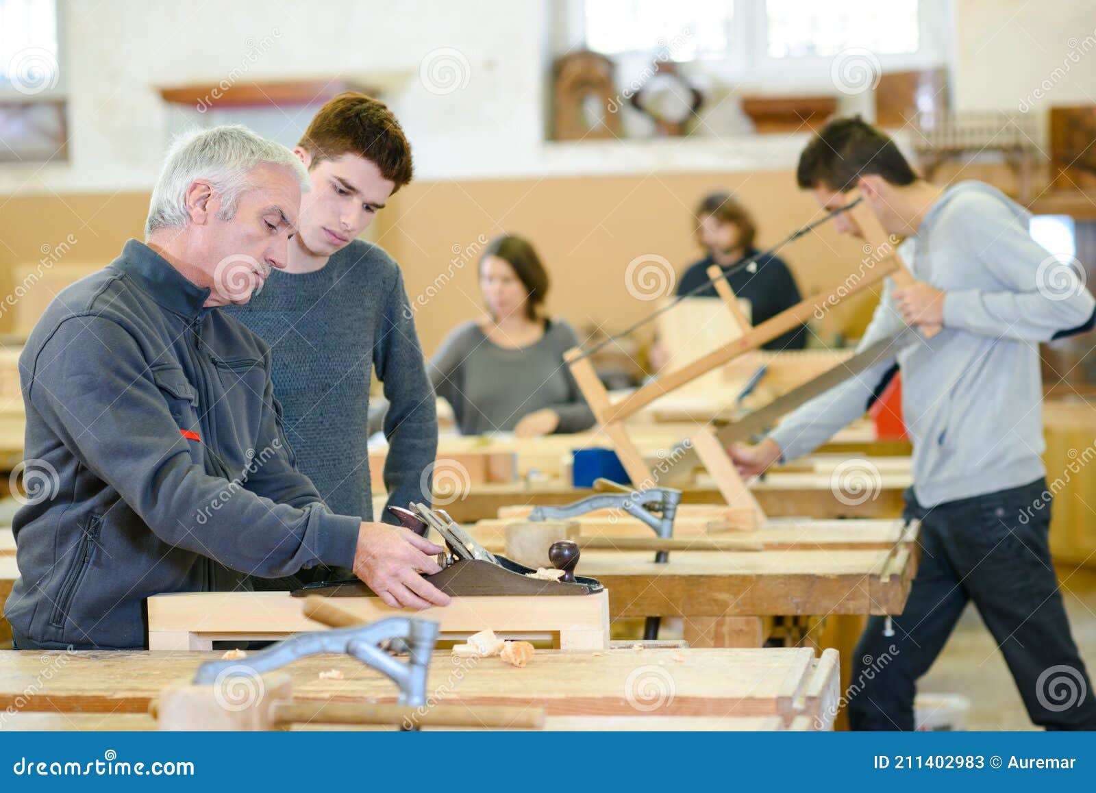 Student and Teacher in Carpentry Class Stock Image - Image of portrait ...