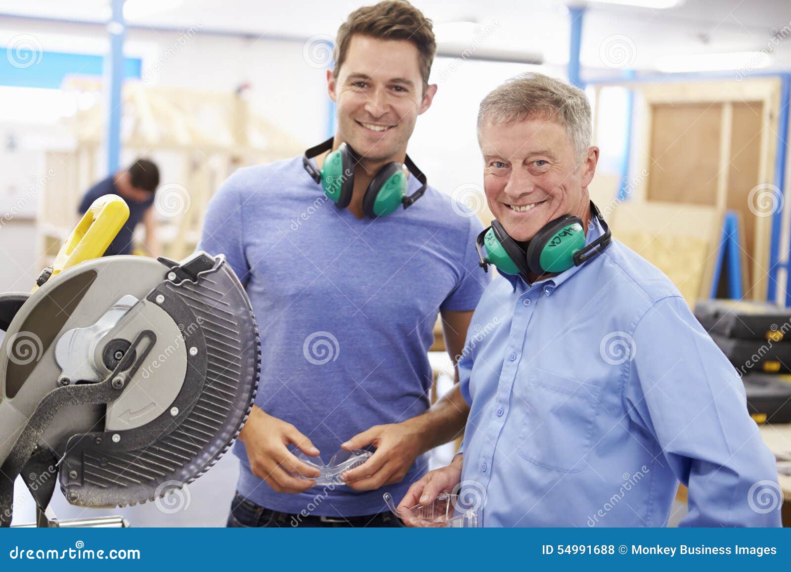 Student and Teacher in Carpentry Class with Circular Saw Stock Photo ...
