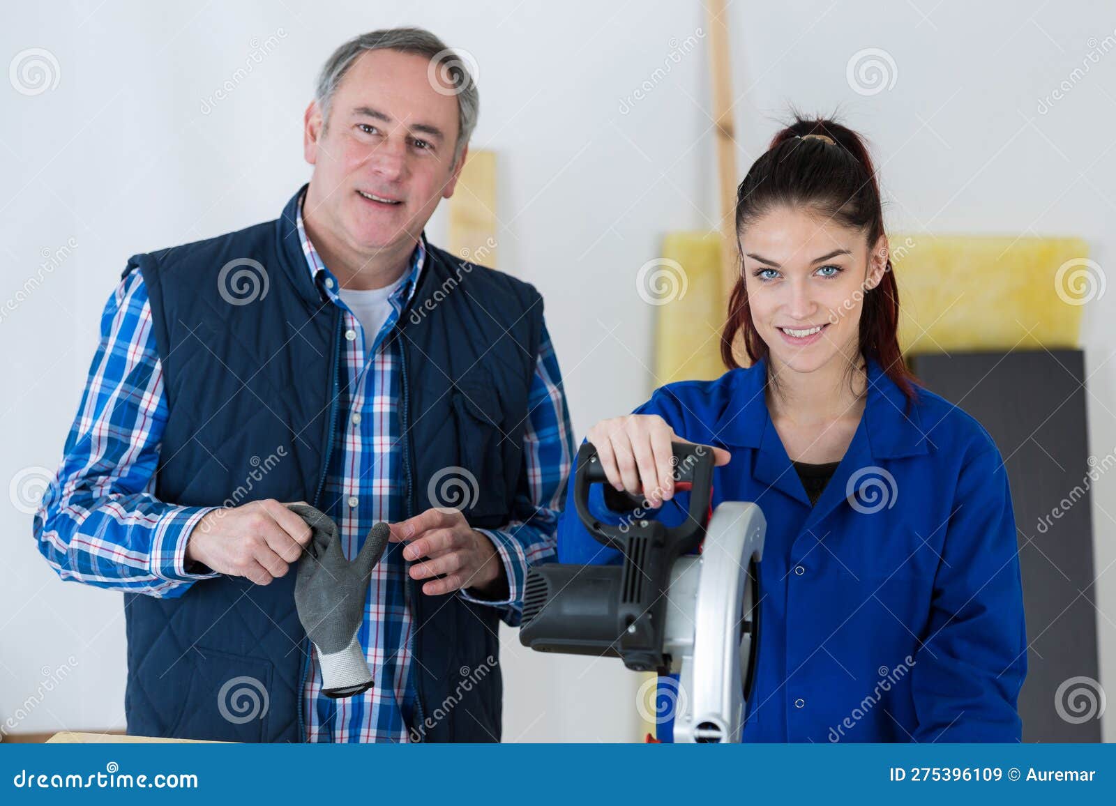 Student and Teacher in Carpentry Class Using Circular Saw Stock Image ...