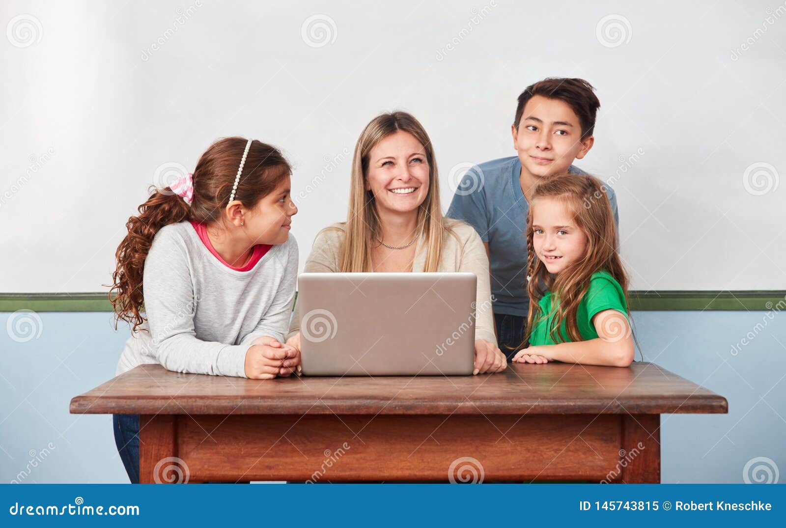 Student and Teacher in Computer Class Stock Image - Image of education ...