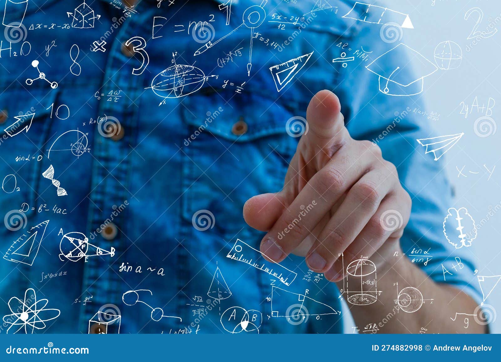 Student or Teacher with Mathematical and Scientific Formulas. Concepts ...