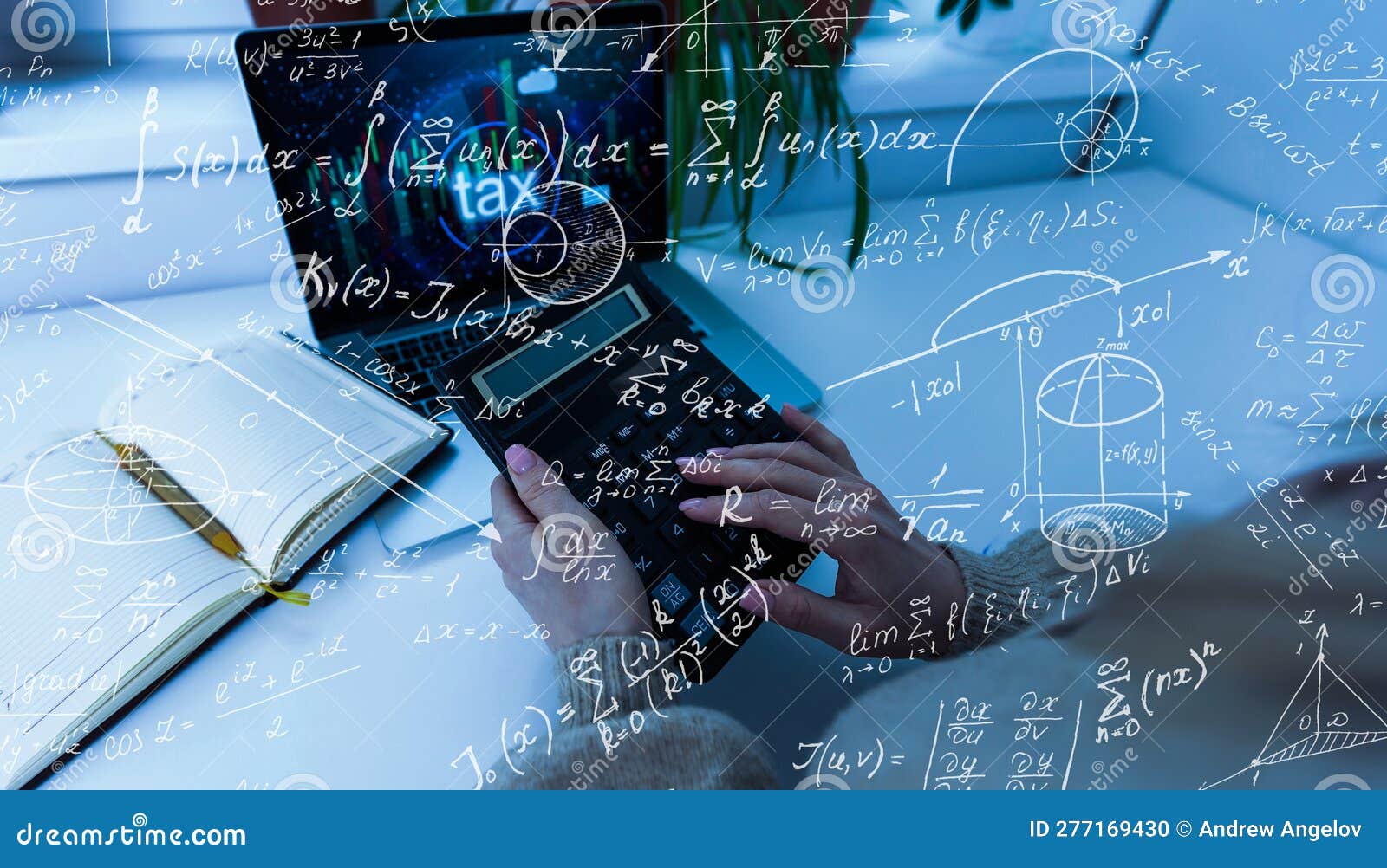 Student or Teacher with Mathematical and Scientific Formulas. Concepts ...