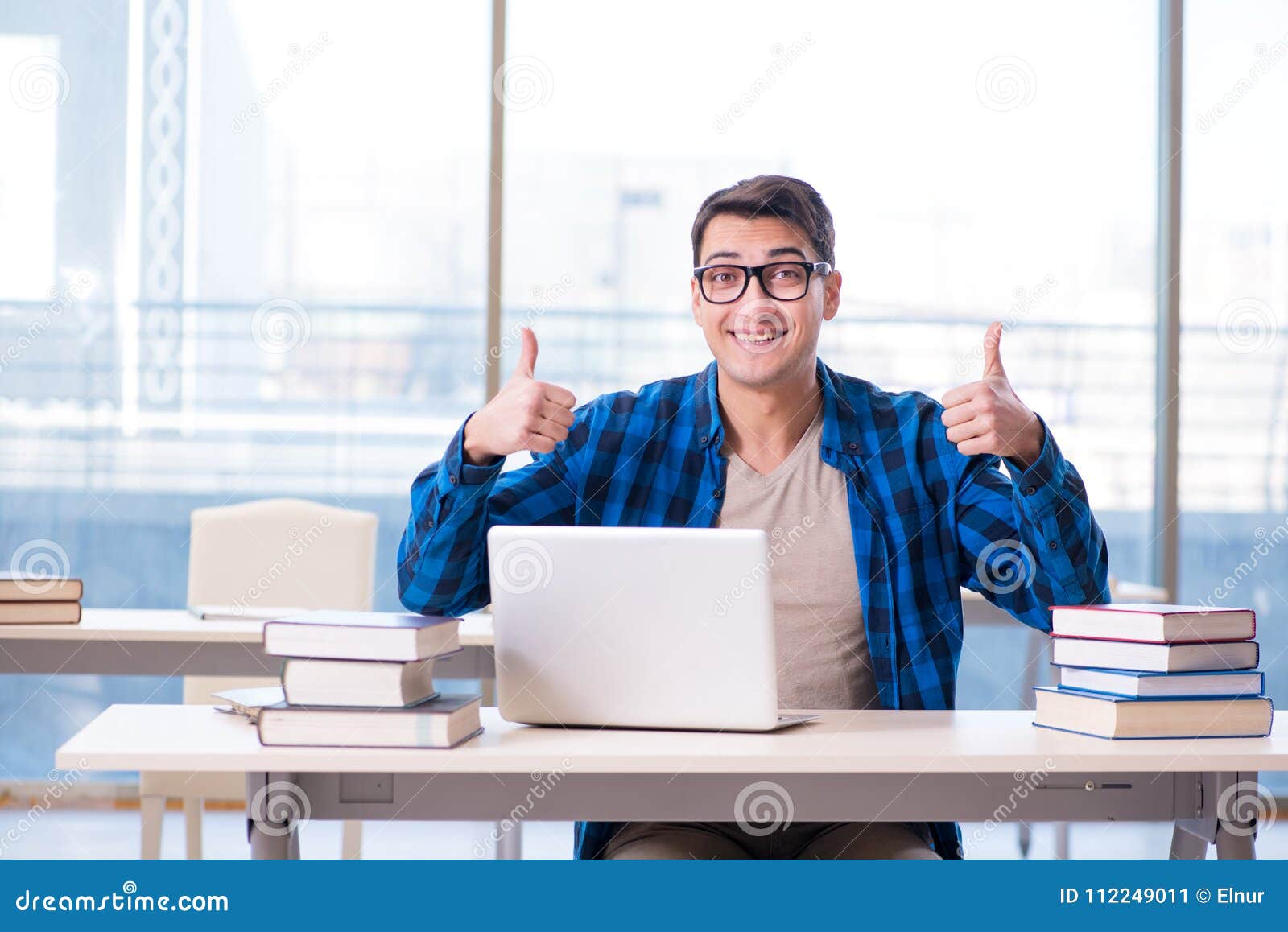 Student in Telelearning Distance Learning Concept Reading in Lib Stock ...