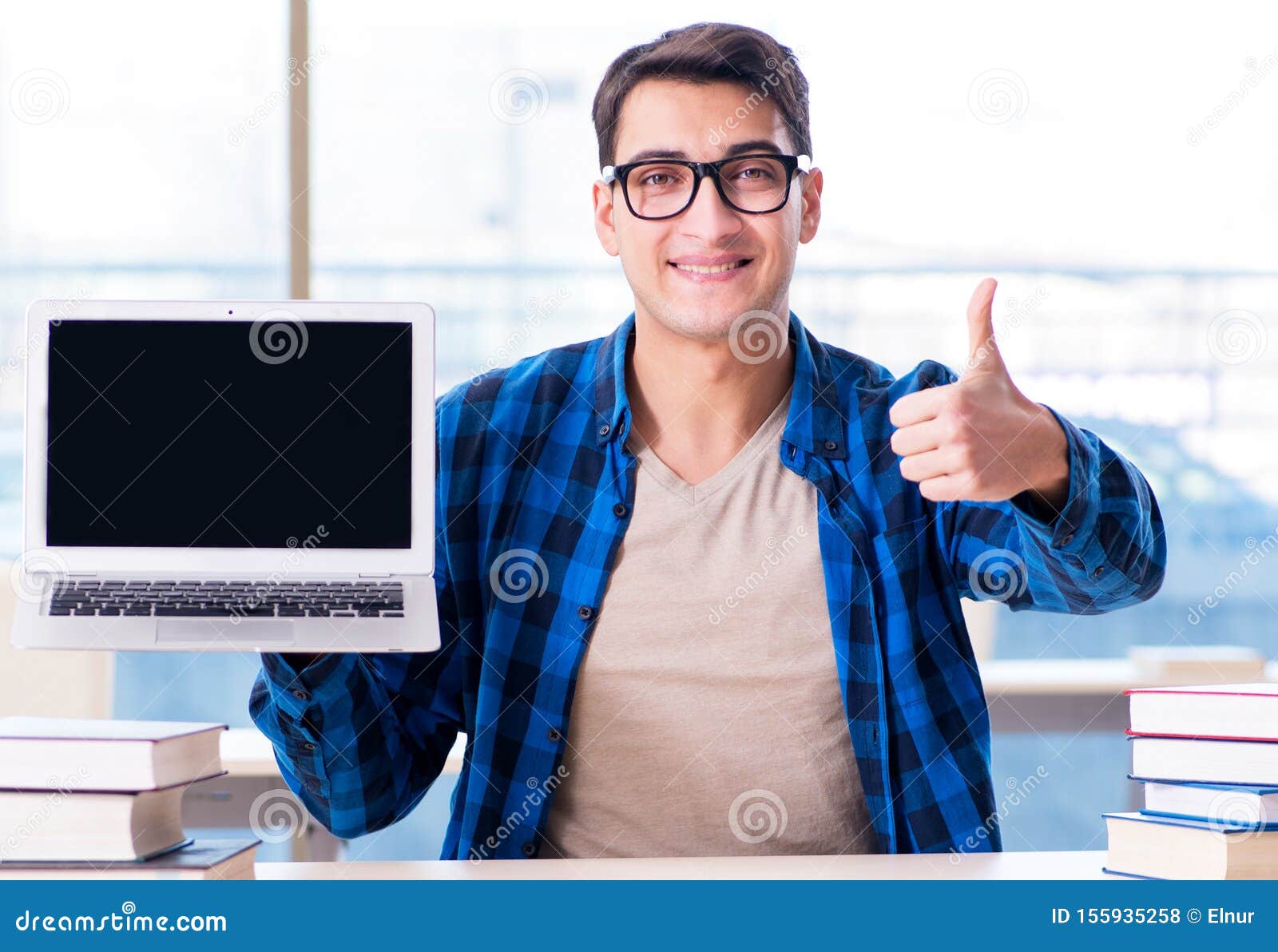 Student in Telelearning Distance Learning Concept Reading in Lib Stock ...